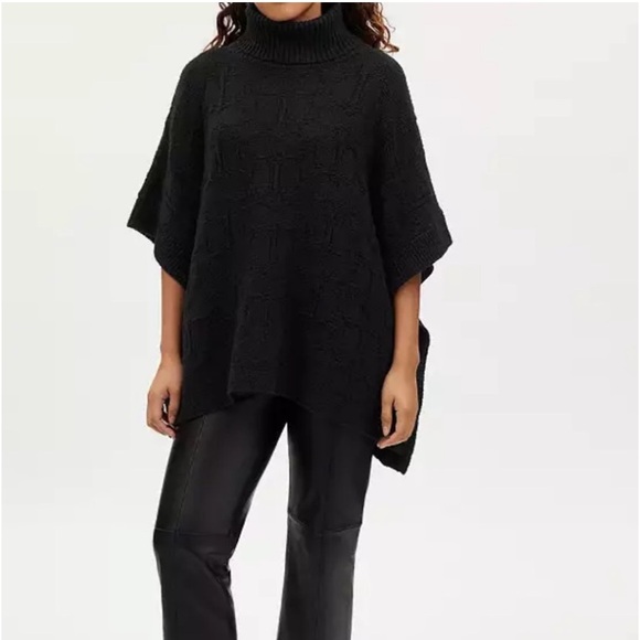 Sweaters | Coach Signature Rare Black Wool Poncho Sweater Turtleneck ...